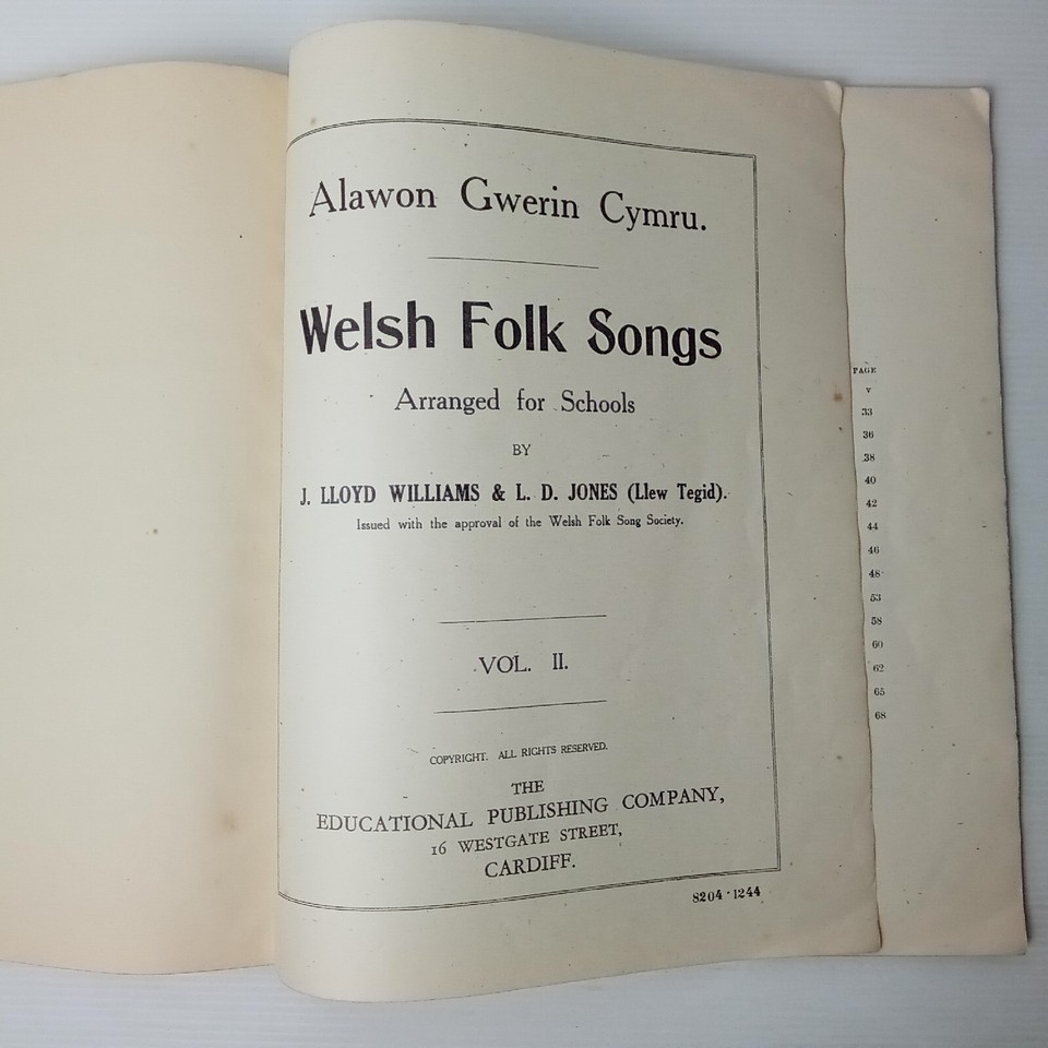WELSH FOLK SONGS vintage 1940s music books Part 1 & 2 Lloyd-Williams ...