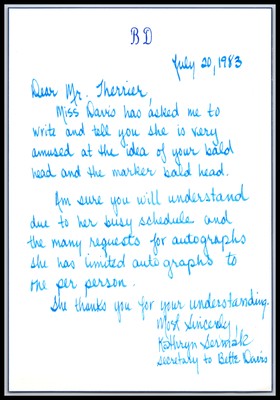 Bette Davis ICO Secretary - Written Letter - Signed - July 20, 1983 | eBay