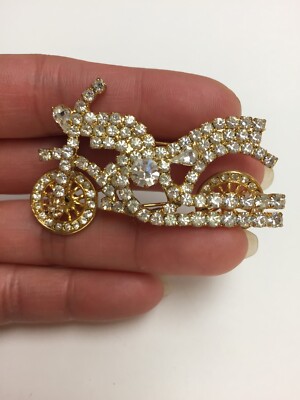 Vintage Rhinestone Motorcycle Spinning Wheels Gold Tone Brooch | eBay