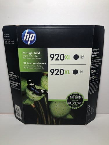 HP 920 XL Black High Yield Ink Cartridges 2- Pack CN701BN Date 03/2018 ...