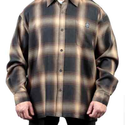 Brown Veterano Long Sleeve Men's Plaid Flannel Shirt Lowrider Cholo ...