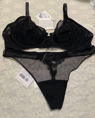 La Perla Sophia 38B L Sheer Full Coverage Bra Thong Panty Set Black | eBay