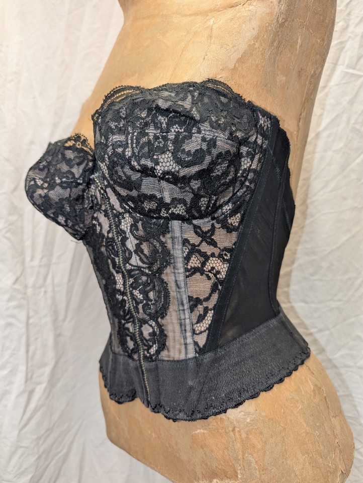 Vintage 50s 60s Black Lace Strapless Corset by Hollywood Vassarette 32C ...