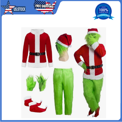 Green Monster Santa Claus Costumes for Men,Christmas Furry Santa ...