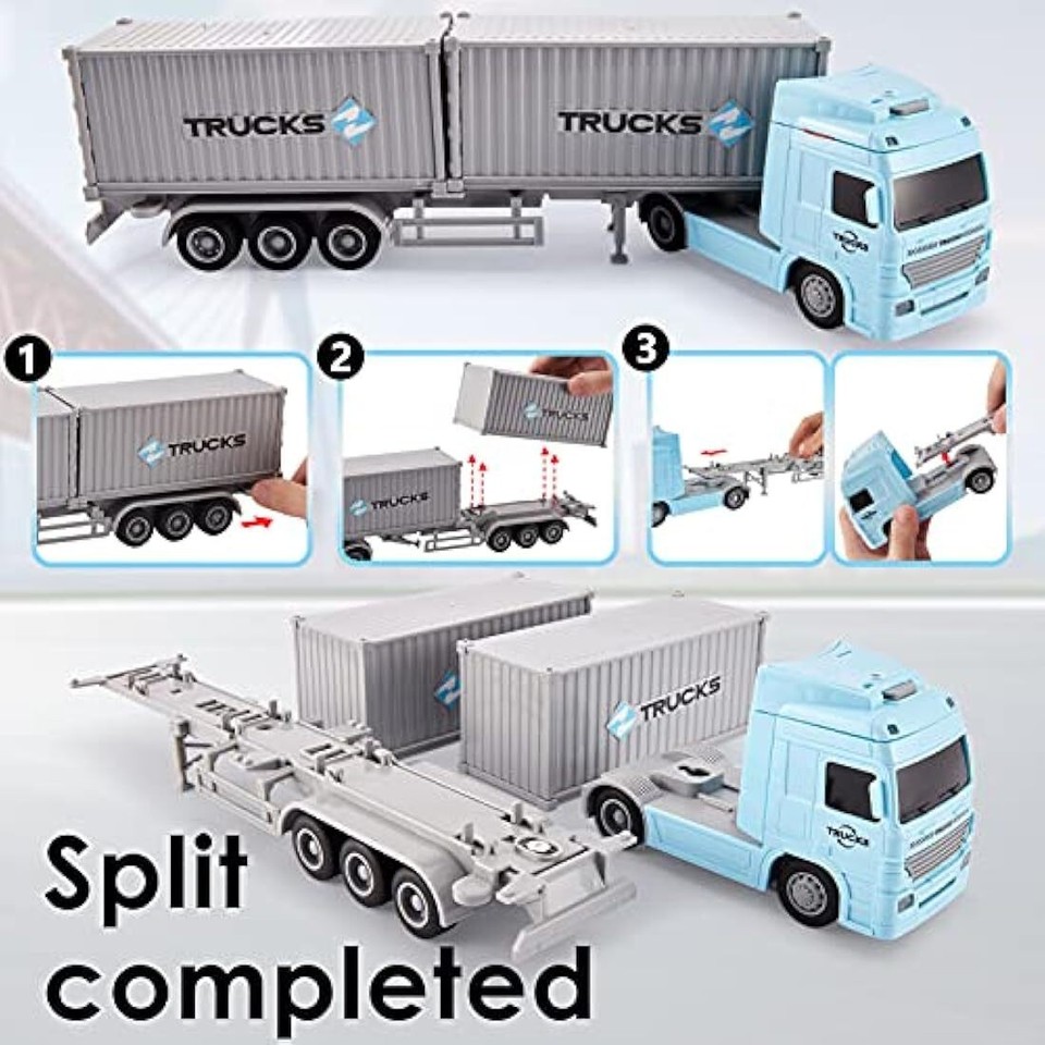 HERSITY Container Transporter Truck Toy 1:50 Scale, Friction Lorry Cars ...