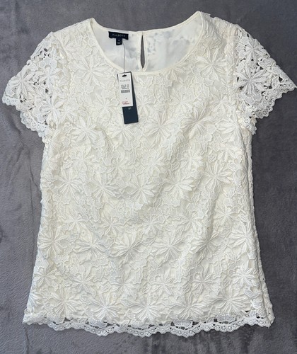 Talbots Lace Overlay Top Women Size 4 Blouse Ivory Cream Lined Fitted ...