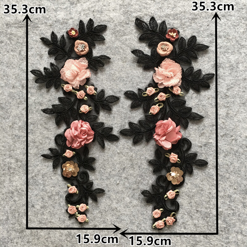 A Pair Applique Patches 3D Rose Floral Sew on For Evening Dress Wedding ...