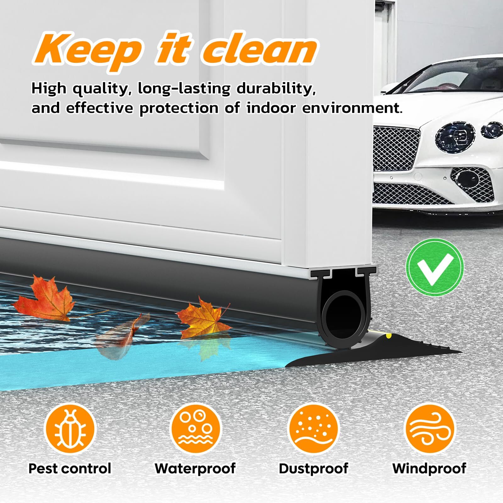 Garage Door Bottom Seal with Pre-drilled Aluminum Track Retainer Base ...