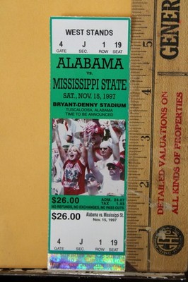 1997 University of Alabama Football Ticket Mississippi State | eBay
