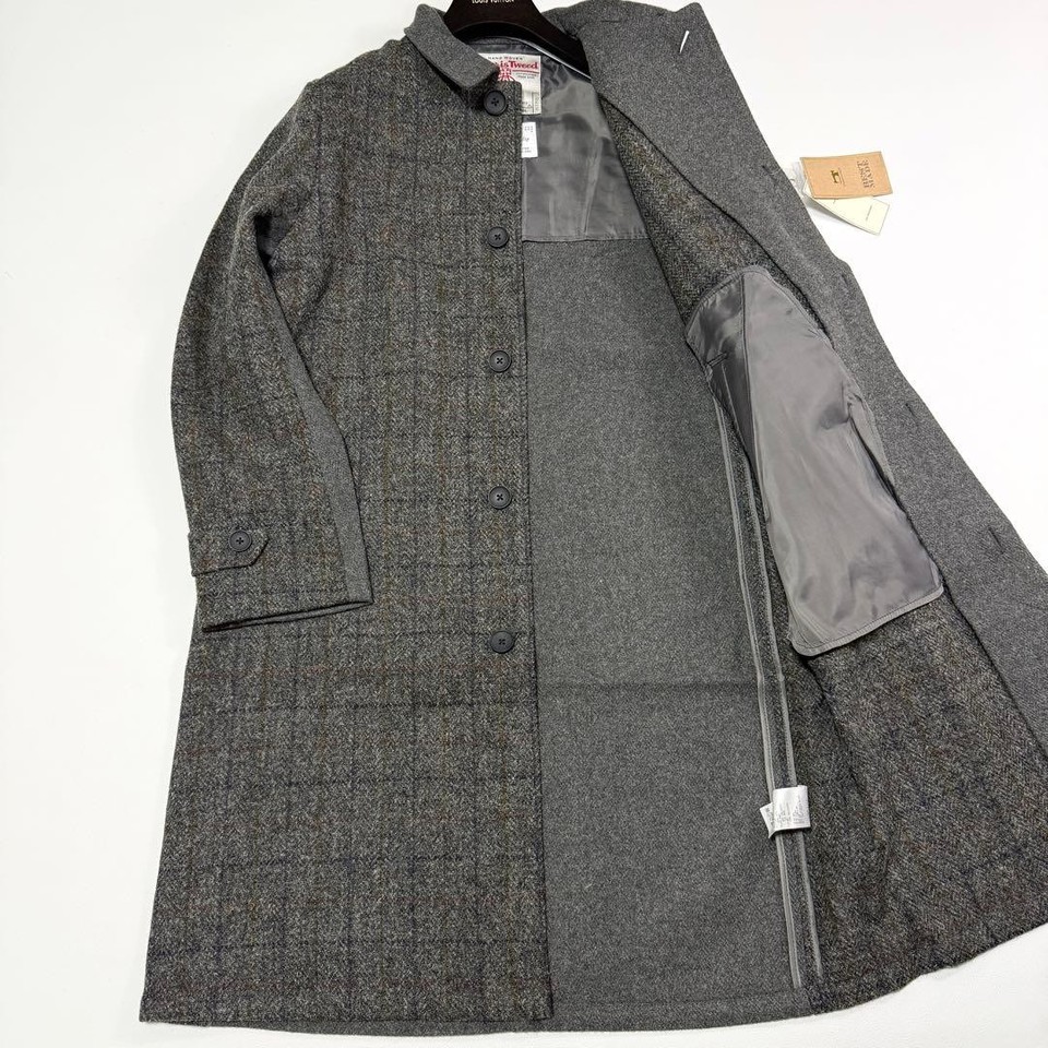 Harris Tweed Men's New with Tags Wool Long Overcoat Check Gray Size M ...