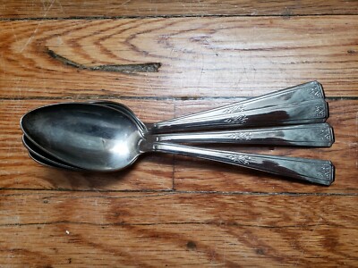 4 VINTAGE COLLECTABLE * N.S CO * STAINLESS STEEL SOUP SPOONS 6.75"- USA ...