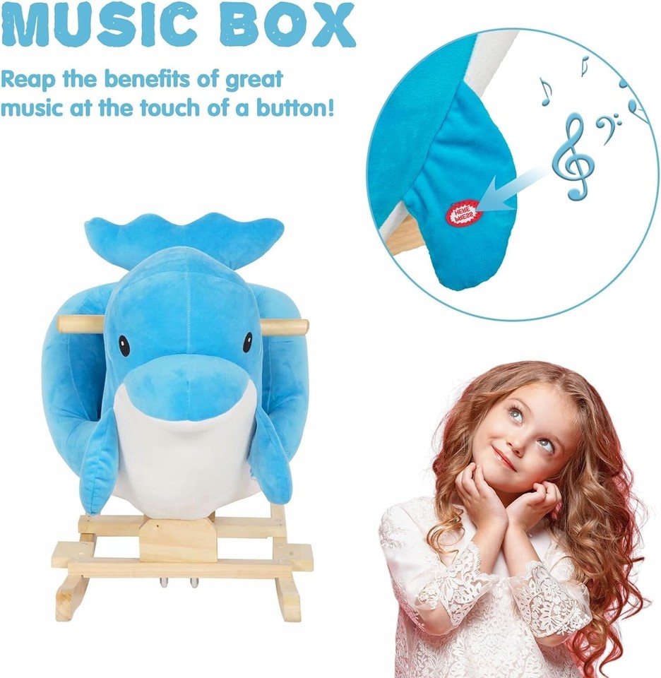 Rocking Horse Dolphin Rocker Animal Ride-Plush Wooden Rocker w/ Nursery ...
