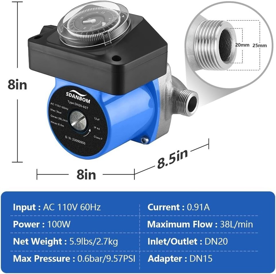 Hot Water Recirculating Pump - 100W Instant Heater With Timer for Tank ...