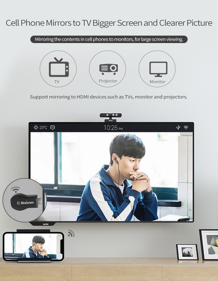 Wireless Wifi Airplay Mirror Adapter for iPhone Samsung iOS Android to ...