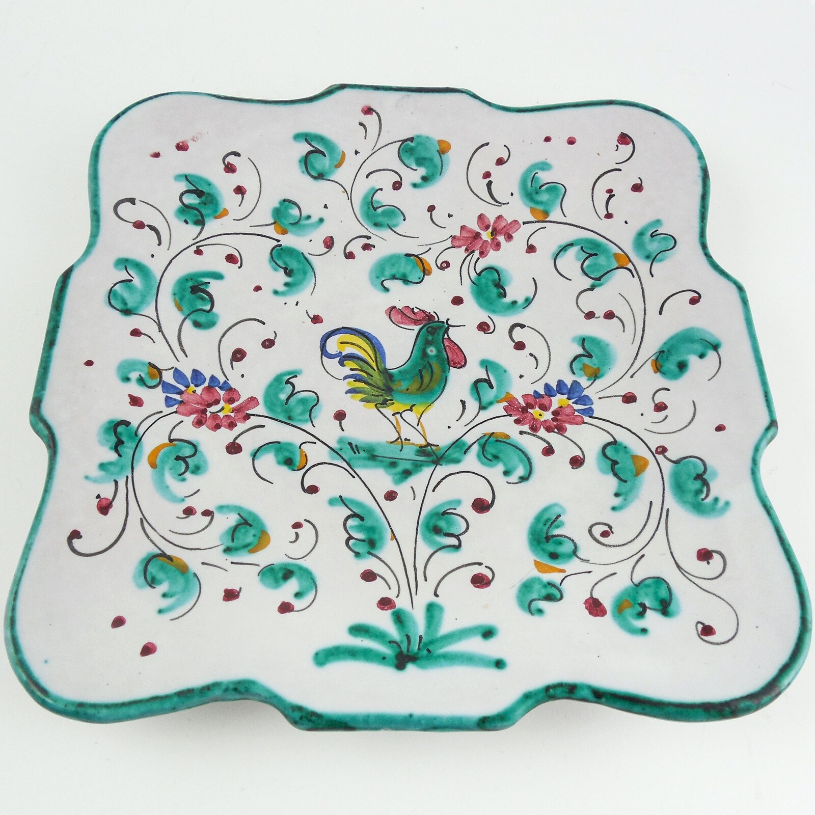 Vintage Ceramic Italian Hand Painted Deruta Orvieto Green Rooster Decor ...