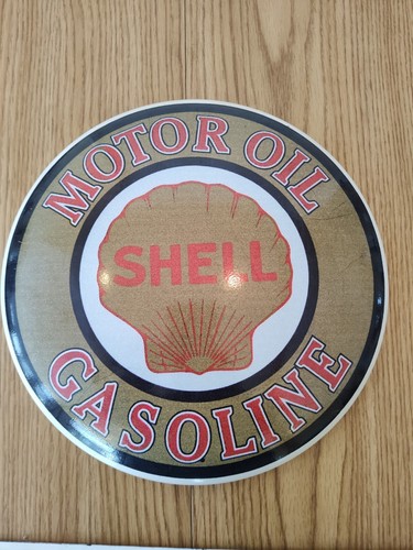 SHELL MOTOR OIL gasoline clamshell button metal sign advertising decor ...