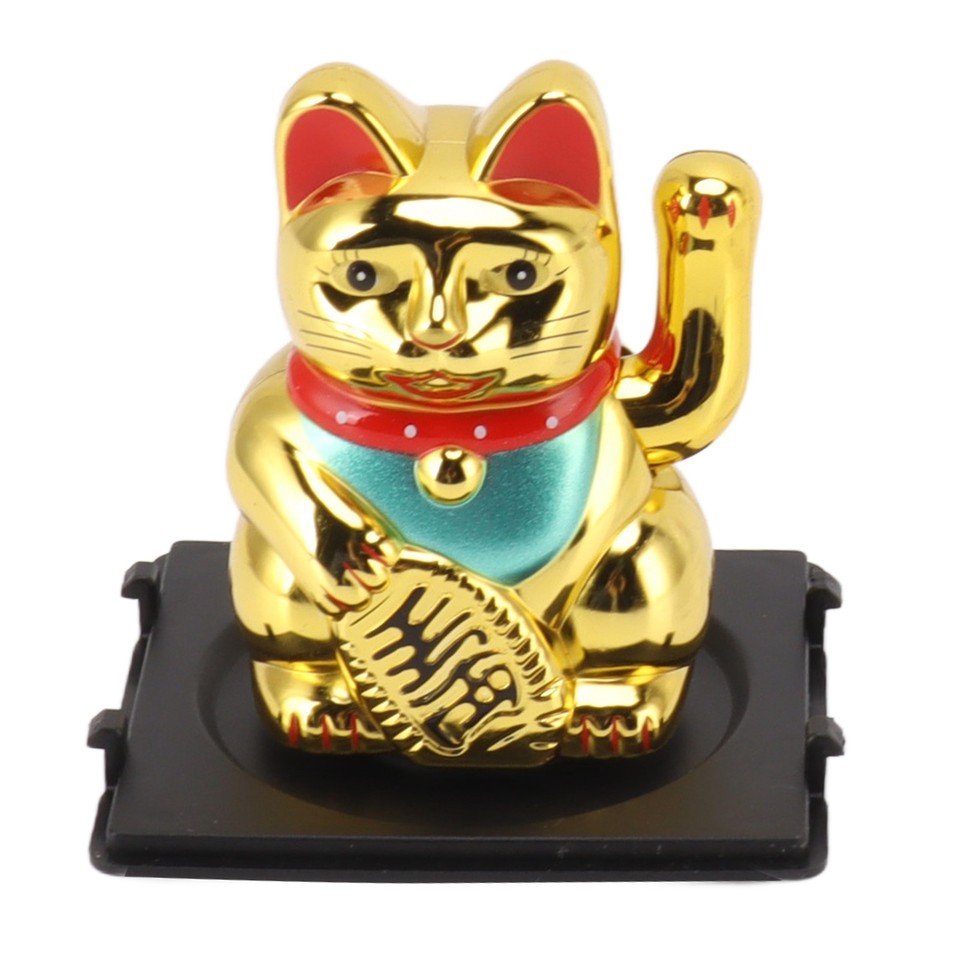 Solar Powered Waving Lucky Cat Solar Powered Gold Welcoming Waving Hand ...