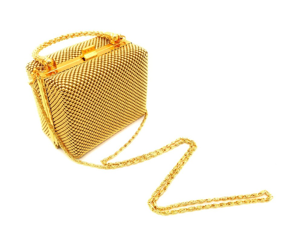 XX-Small Metal Beaded Mesh Evening clutch purse with Shoulder strap and ...