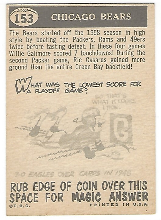 CHICAGO BEARS Team Pennant Card 1959 Topps Football Card #153 | eBay