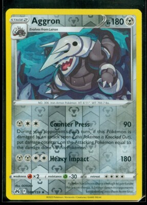 Pokemon AGGRON 089/159 - Crown Zenith - RARE Rev Holo - - MINT | eBay