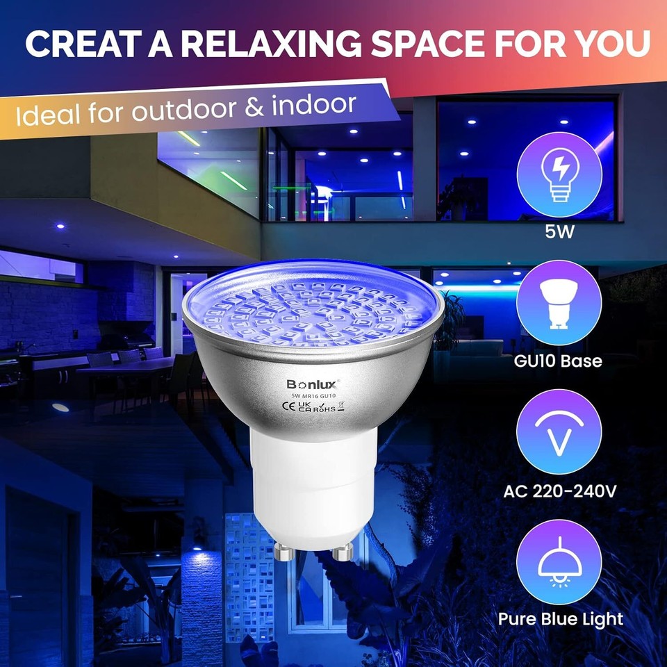 GU10 Blue LED Spotlight Bulbs 5W GU10 Blue Coloured Spot Light AC 220 ...
