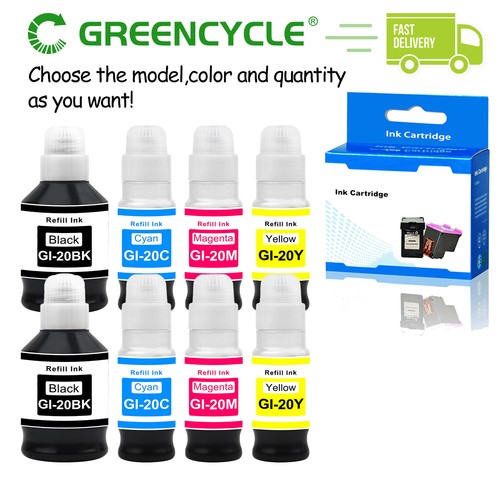 8PK GI-20 Ink Bottle Kit (BCMY) for Canon PIXMA G7020, G6020, G5020 ...