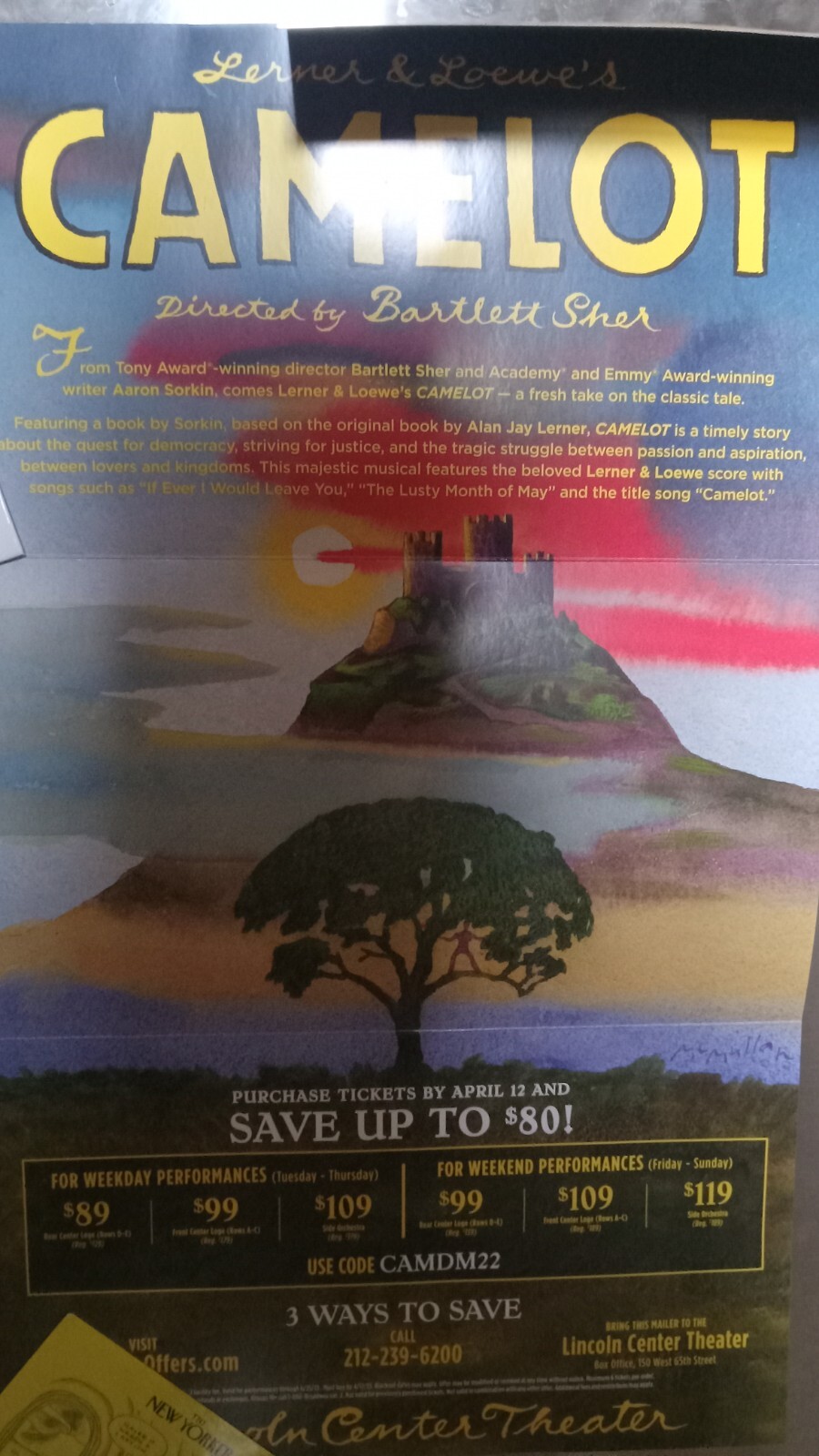 NY musical Poster fold up mailer camelot aaron sorkin broadway 2023 | eBay