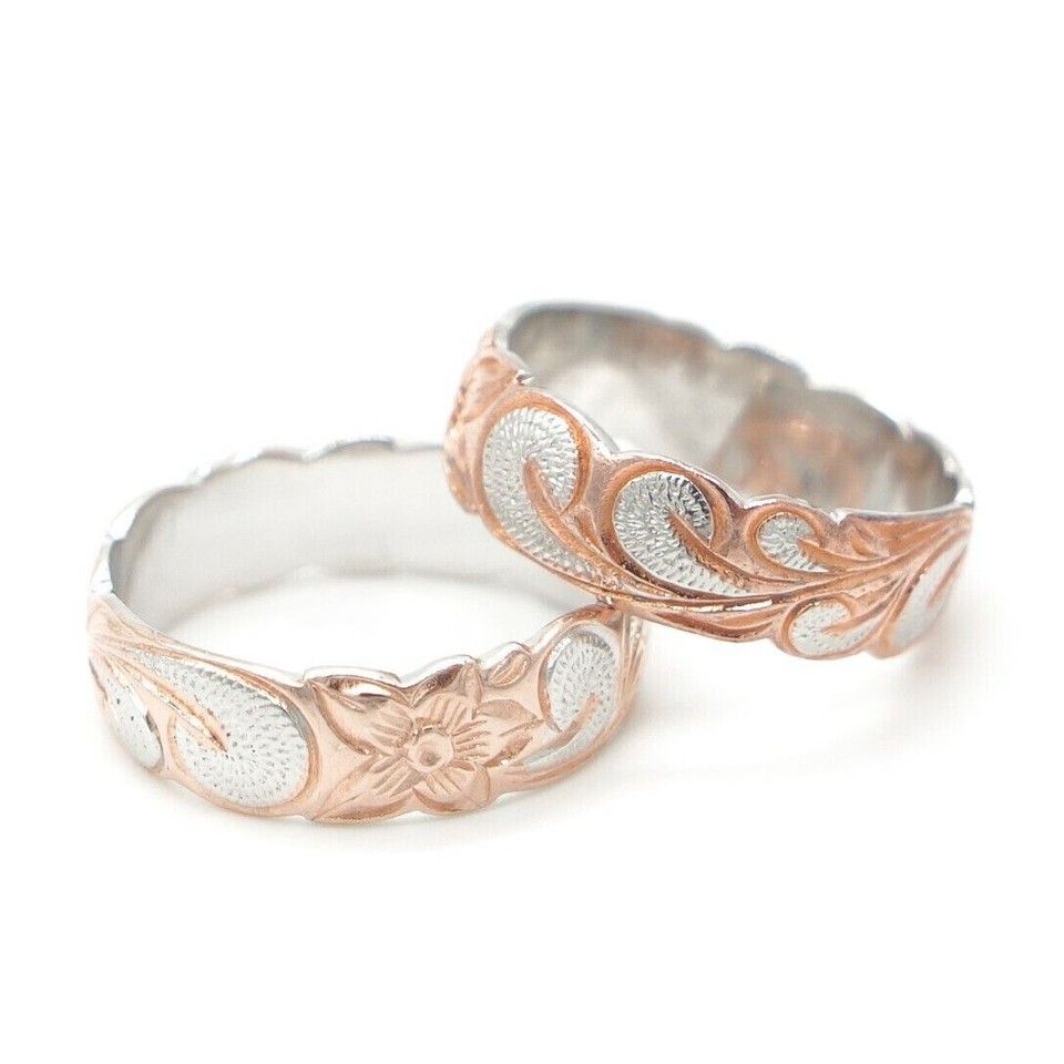 Solid 6mm 925 Sterling Silver Hawaiian Heirloom Plumeria Scroll Band Ring | eBay