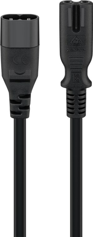 2m Black IEC C7 Figure 8 Extension Lead Power Cable – C8 Male Plug to ...