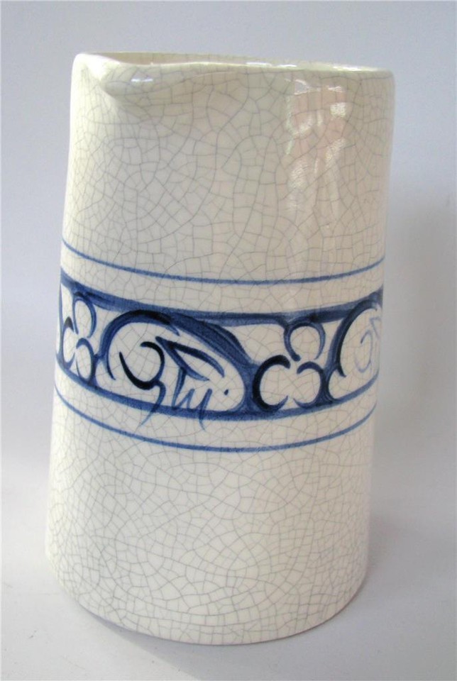 Potting Shed Dedham Pottery Bunny Rabbit Pitcher Jug Vase Blue UNUSED w ...