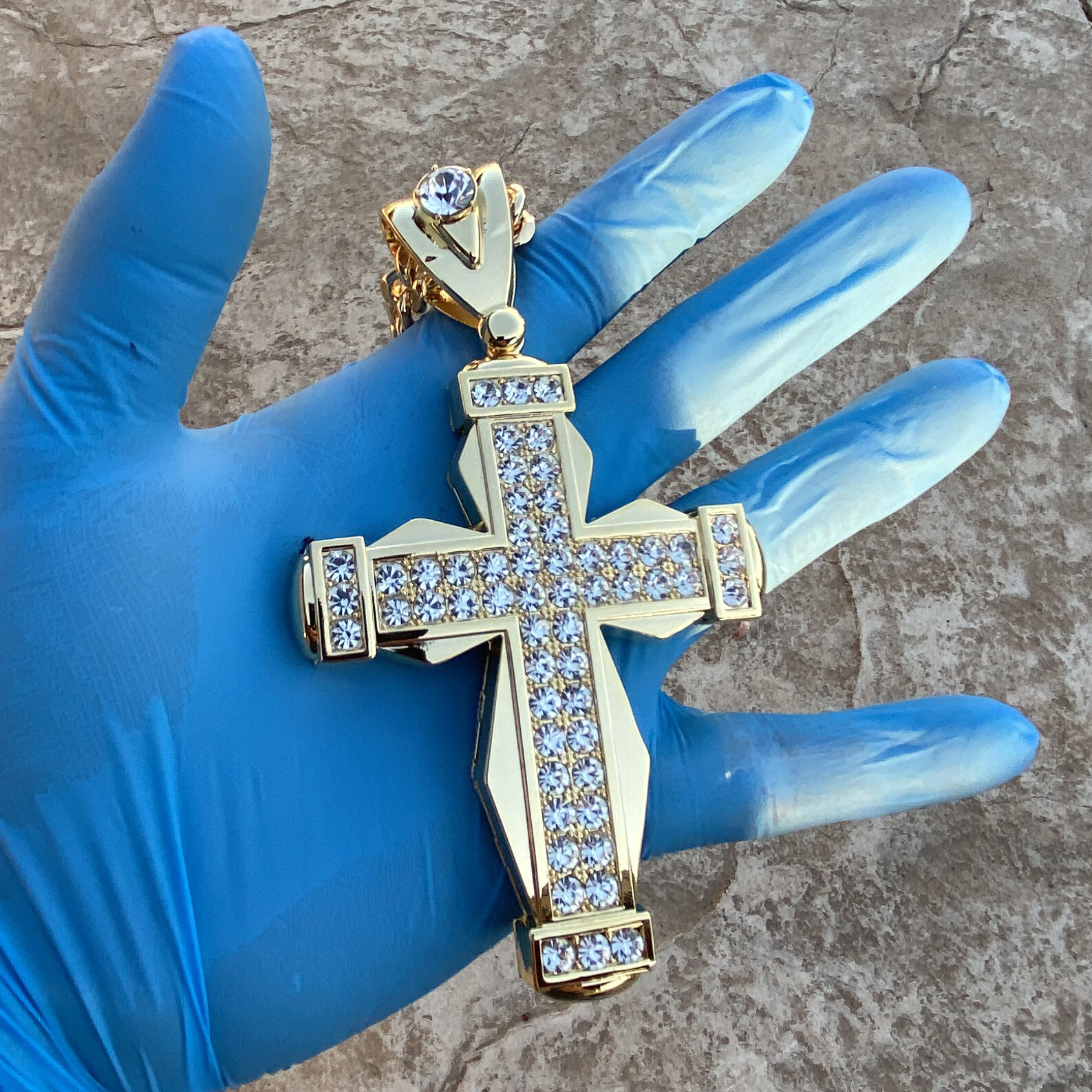 18k Gold Plated Huge Flared Cross Full Iced Simulated CZ Jesus Hip Hop ...