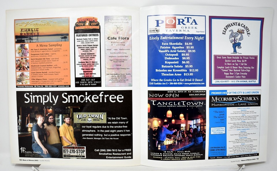 2003 Restaurant Menu Magazine Seattle Weekly Supplement Guide ...