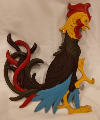 VINTAGE 1965 SYROCO COLORFUL ROOSTER WALL HANGING HOME RESTAURANT DECOR ...