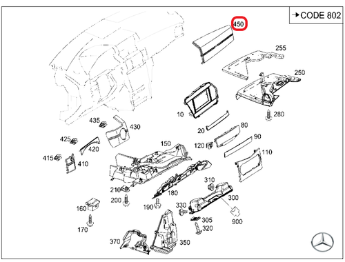 Original MERCEDES-BENZ A2046808807 Abdeckung, Armaturenbrett GLK X204 ...