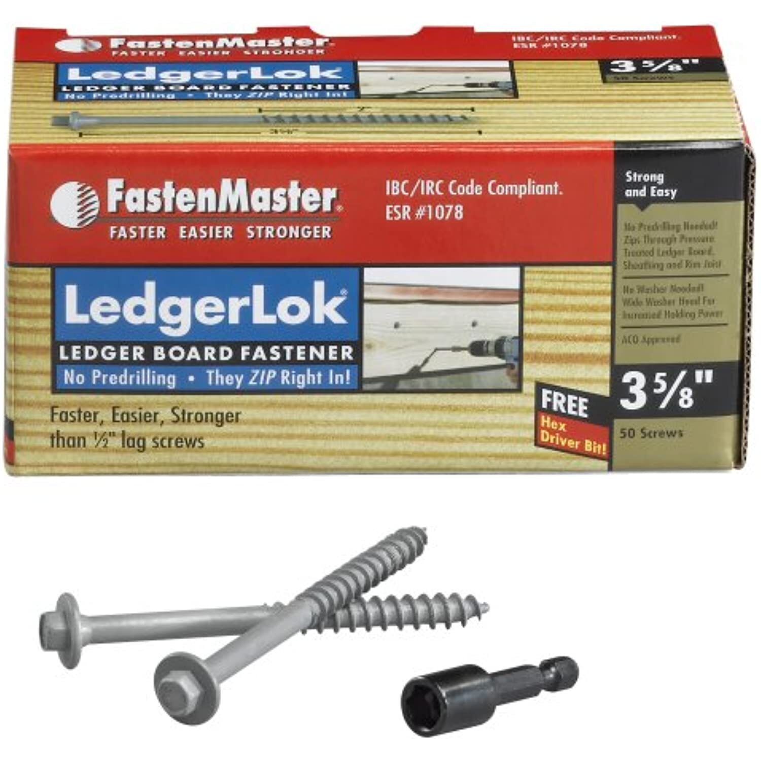 FastenMaster FMLL358-50 LedgerLOK Ledger Board Fastener, 3-5/8 Inches ...