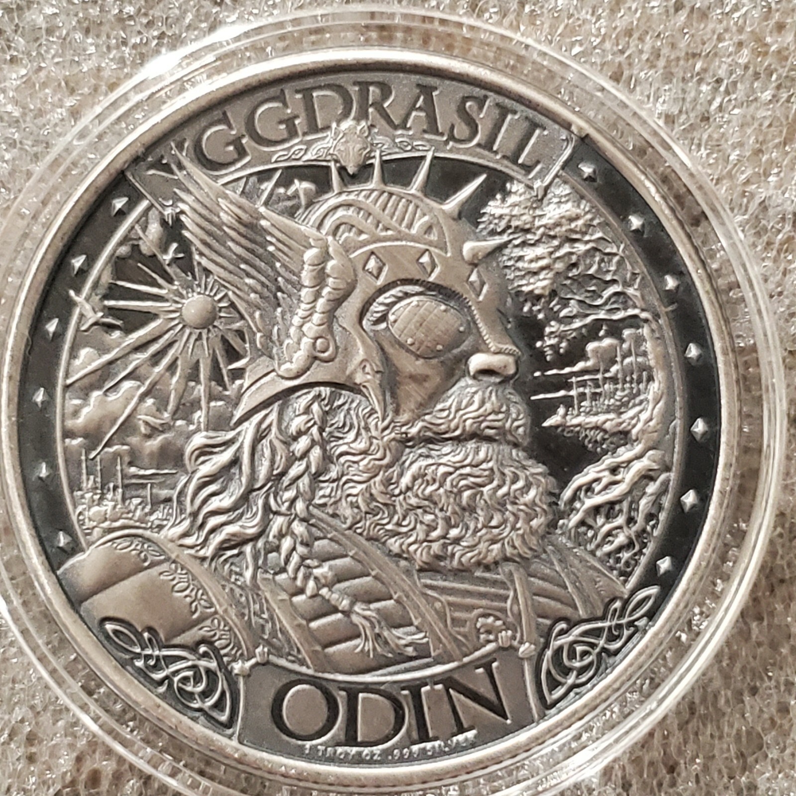 1 oz .999 Silver Coin Antiqued Norse god Odin crossing bridge Bifrost ...