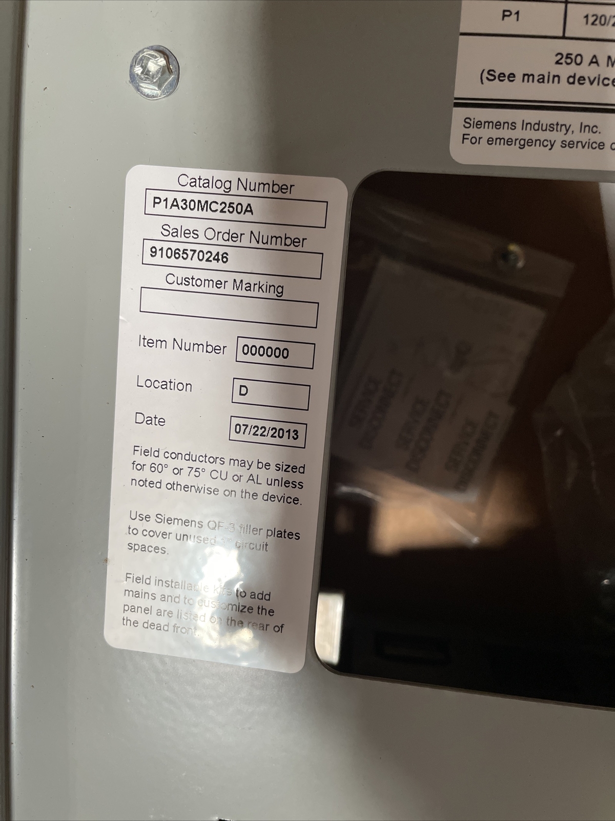 ⚡️P1A30MC250A SIEMENS 250A 120/240V 1-Phase 3W Main Panelboard Interior ...