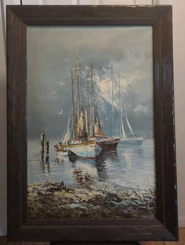 B.Wilder/Billy Wilder Oil Painting Nautical/ Boats/Ghost ship 36x24 ...
