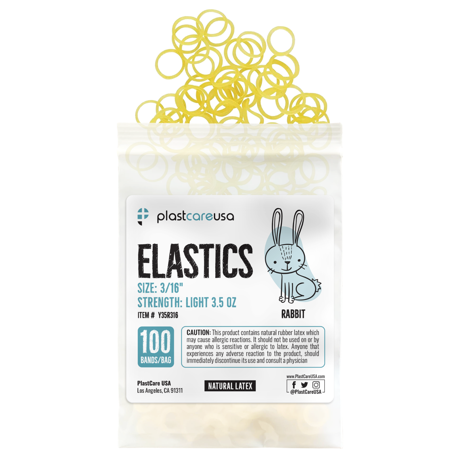 100 Light 3.5 Oz 3/16" Rabbit Orthodontic Latex Elastic Rubber Bands ...