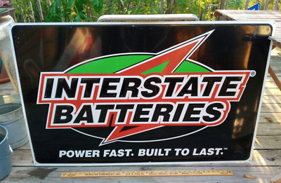 SWEET VINTAGE EMBOSSED ALUMINUM INTERSTATE CAR BATTERIES SIGN GAS/OIL ...