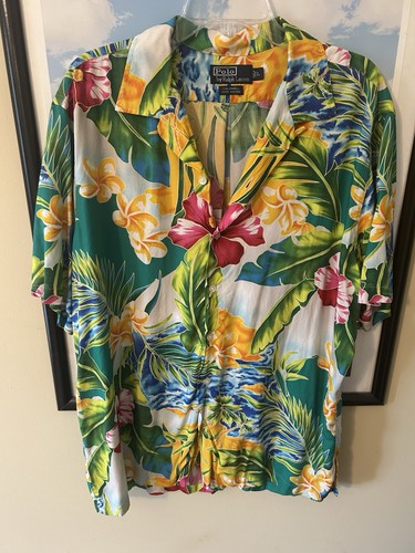 RARE Polo Ralph Lauren Floral Tropical Hawaiian Viscose Shirt Large RRL ...