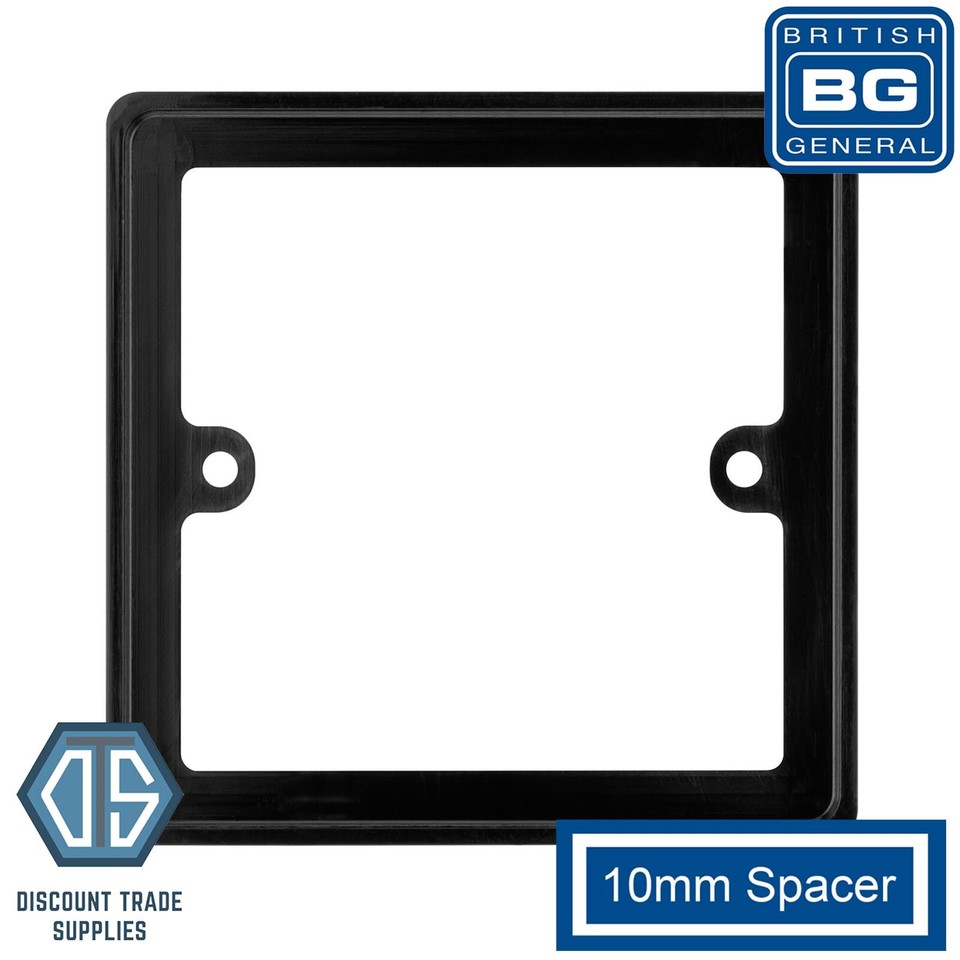 BG BLACK SOCKET SPACER FRAME 10MM SINGLE 1G DOUBLE 2G SWITCH BACK BOX ...