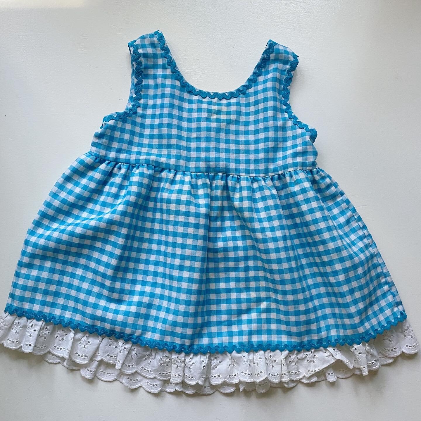 Vintage Girls Gingham Ric Rac Dress Checkered Sleevel… - Gem