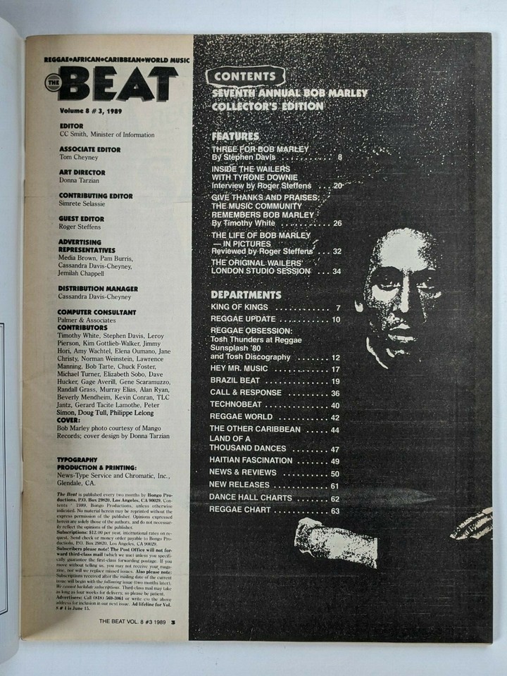 Vintage 1989 THE BEAT Magazine - Seventh Annual Bob Marley Collector's ...