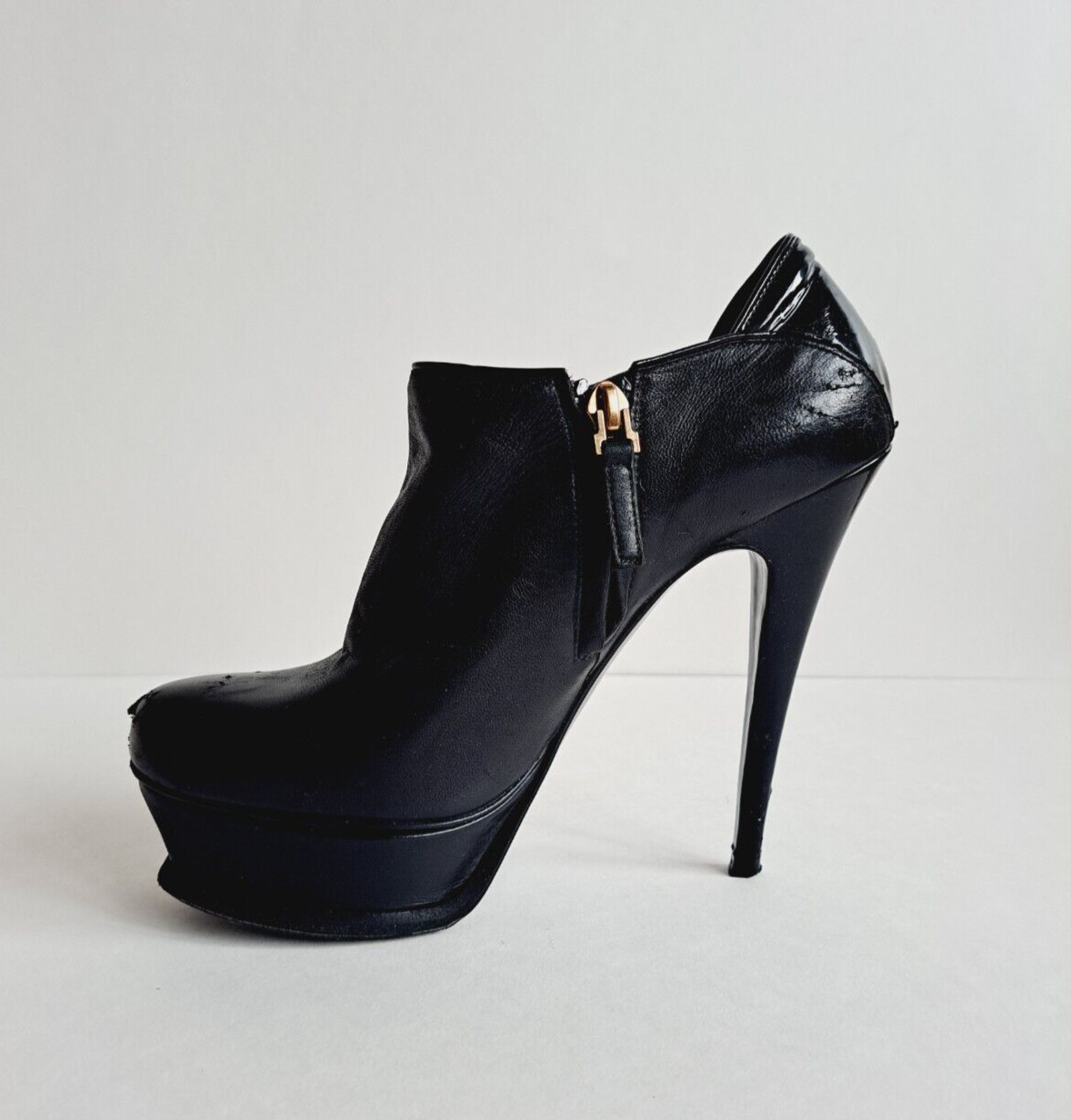 YSL Tribute Black Leather Ankle Platform Heels Bootie… - Gem