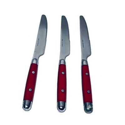VINTAGE Three (3) Flatware Knives Stainless Steel Riveted Handle Brown ...