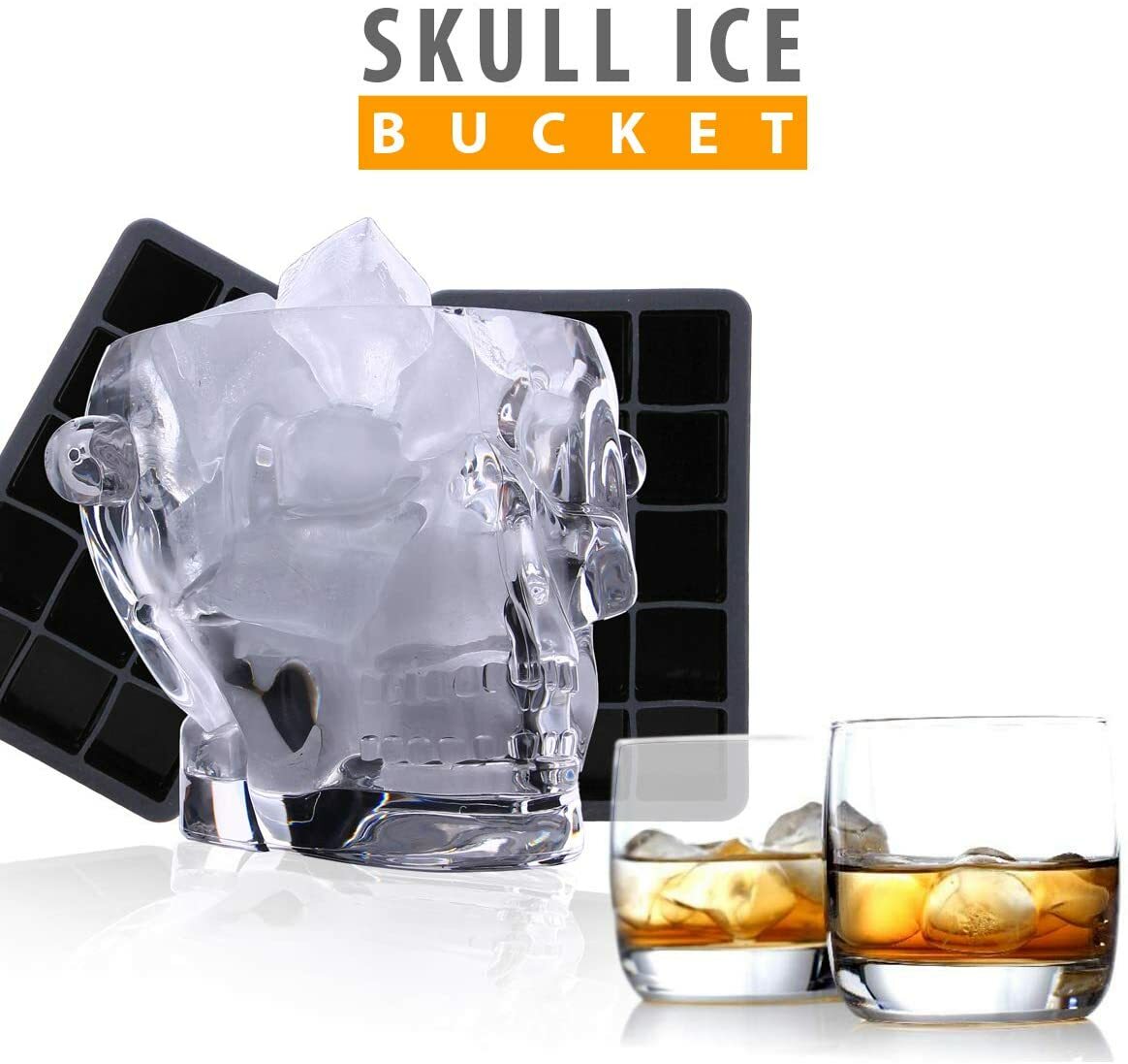 Skull Ice Bucket - Set of 2 Silicone Ice Cube Molds - Themed Parties ...