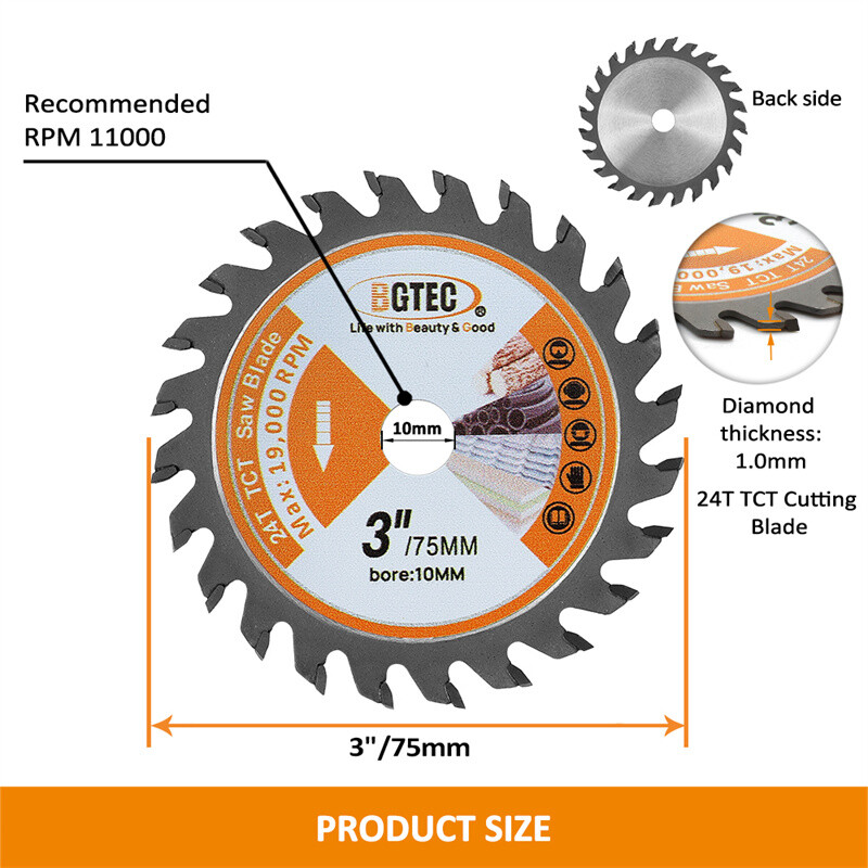 Saw Blade 3''/75mm TCT Carbide Wood Cutting Disc TCT 24T Cut-off Wheel ...