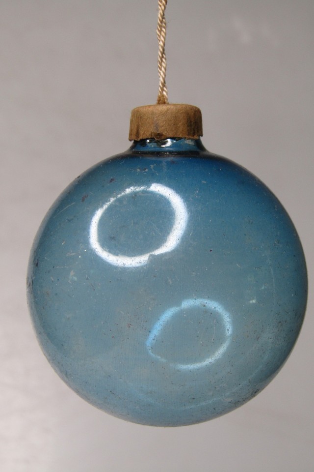 Vintage WWII era Unsilvered Glass Paper Cap Blue BALL Christmas ...