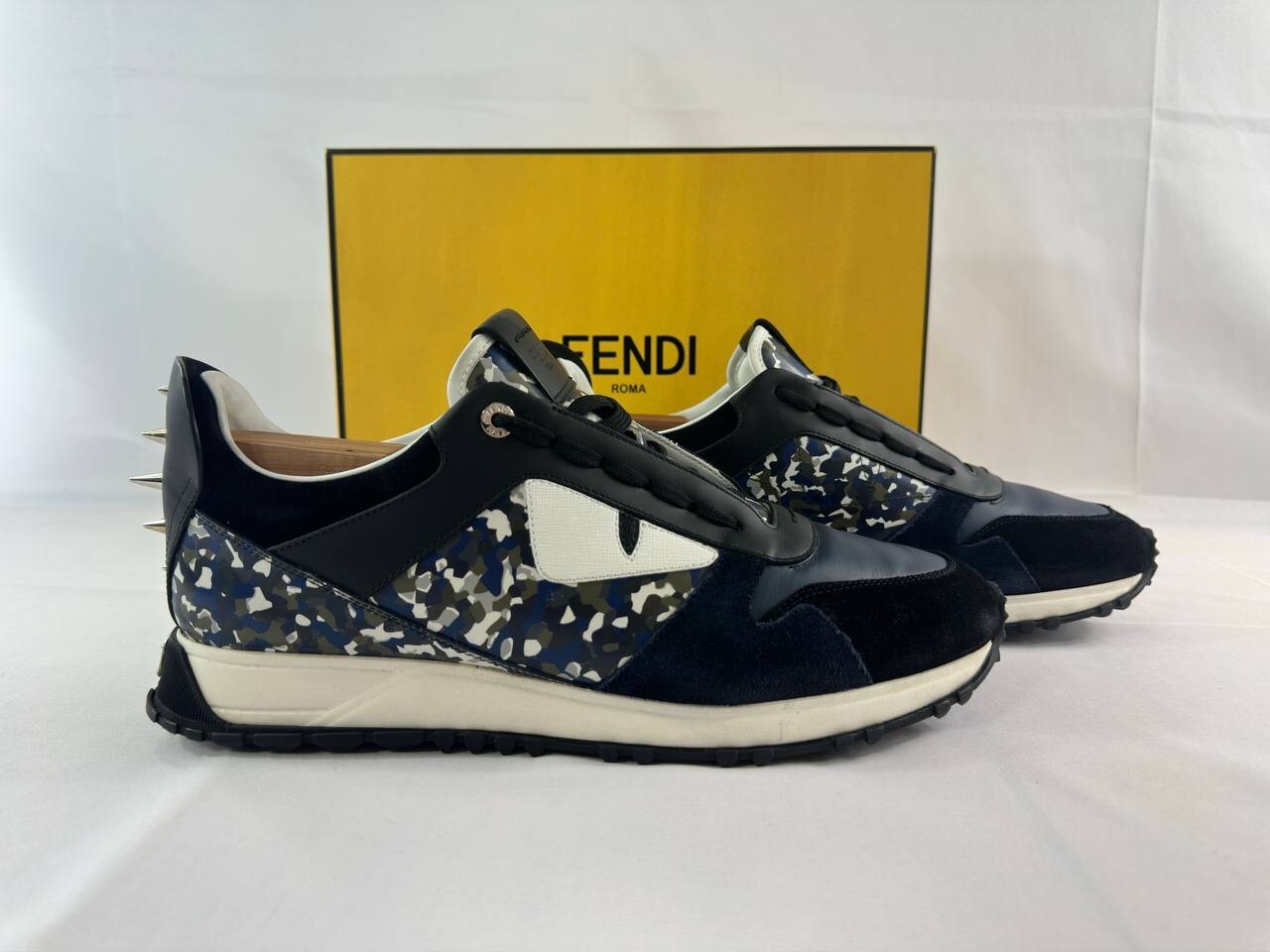 Fendi Monster Camo Runner Spike Back Sneakers Navy Bl… - Gem